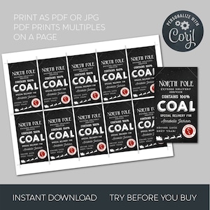 Editable Christmas Coal Gift Tag Template, Printable North Pole Express ...