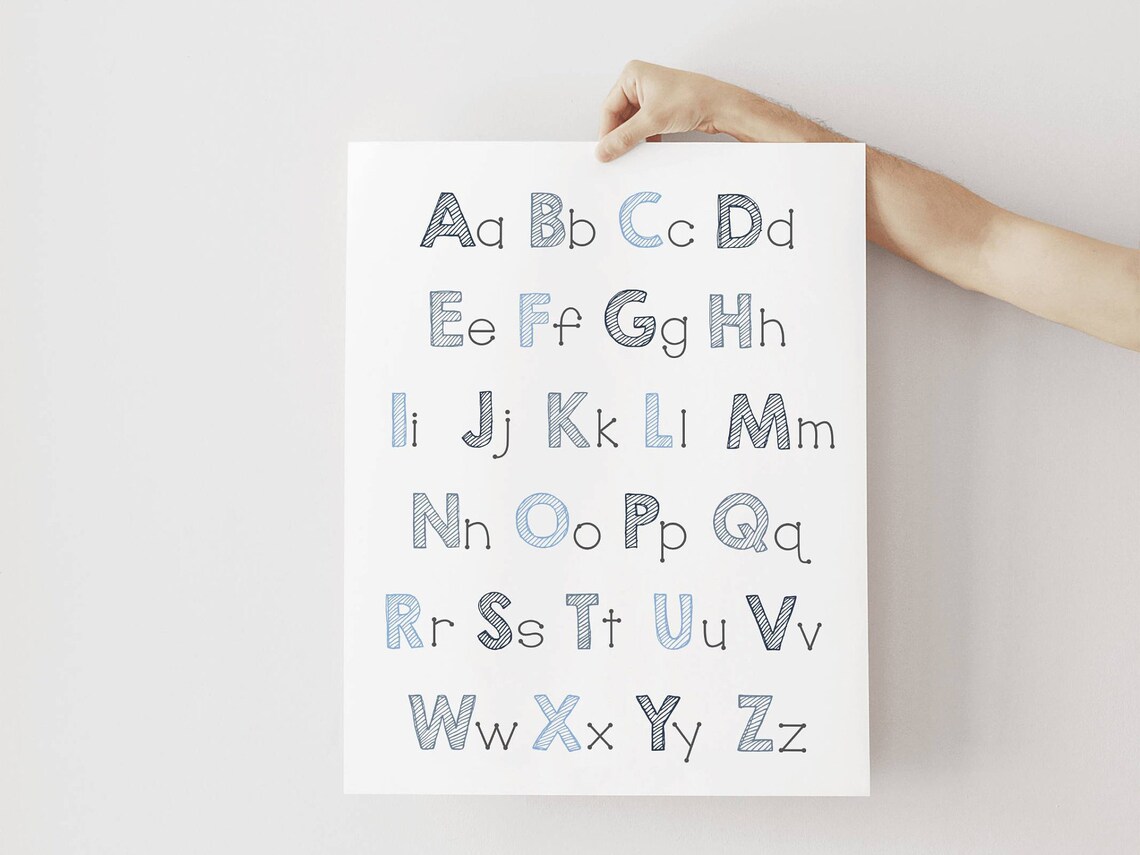 Navy Blue Alphabet Poster Printable ABC Kids Art Pastel | Etsy