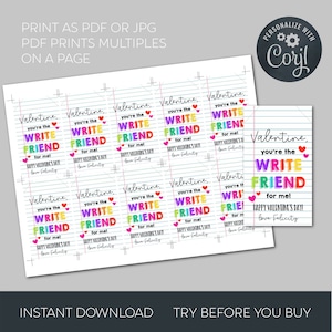 You Are the Write Friend for Me Valentine's Day Gift Tag Template ...