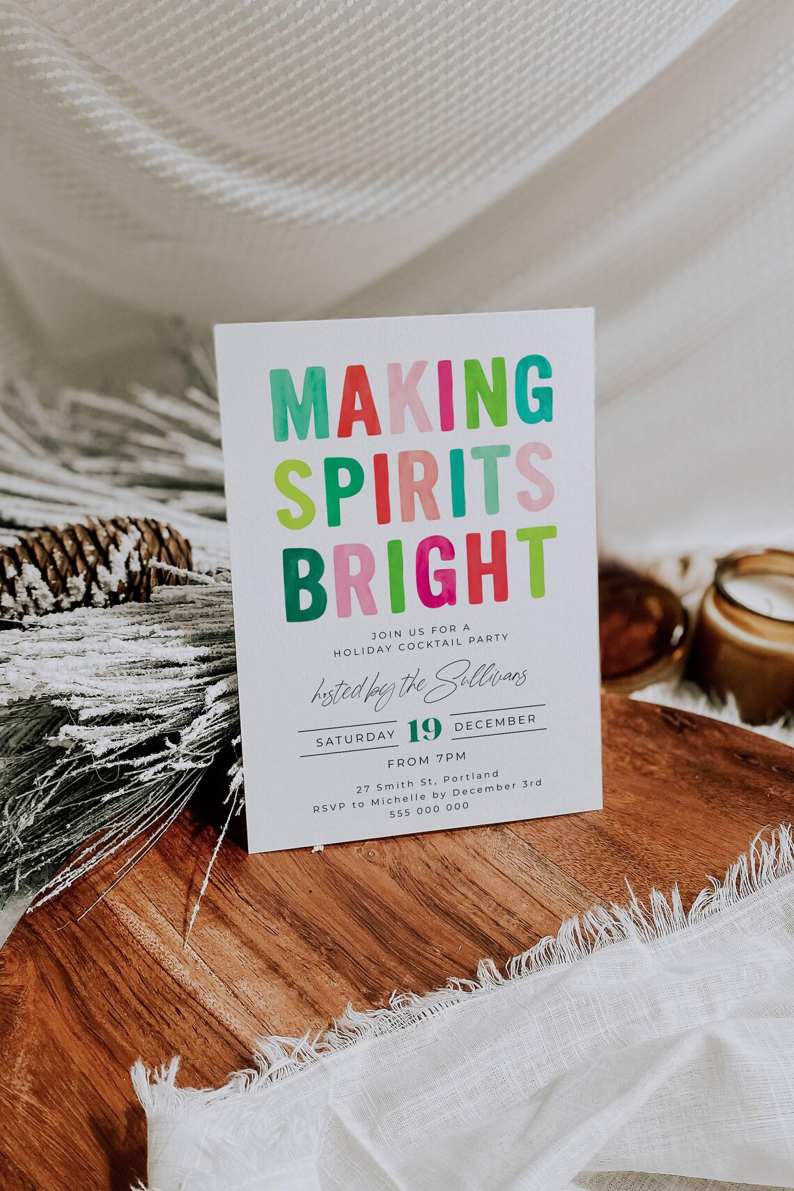 Making Spirits Bright Holiday Cocktail Party Invitation Template ...