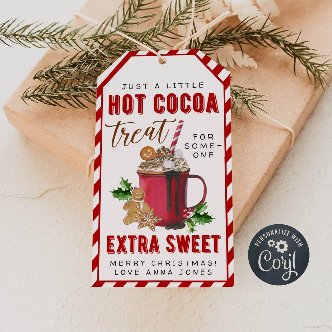 Christmas Hot Cocoa Gift Tag Template, Printable Holiday Hot Chocolate ...