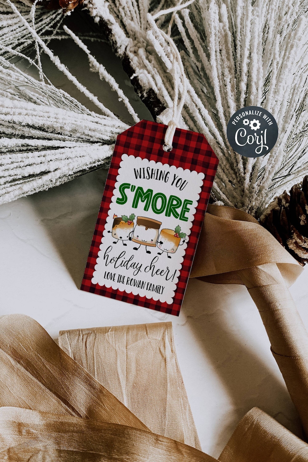 S'mores Christmas Gift Tag Template Printable Plaid - Etsy