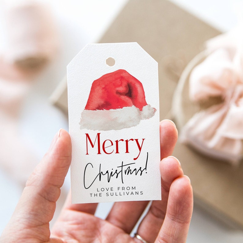 Santa Hat Christmas Favor Tag Template, Printable Holiday Party Gift ...