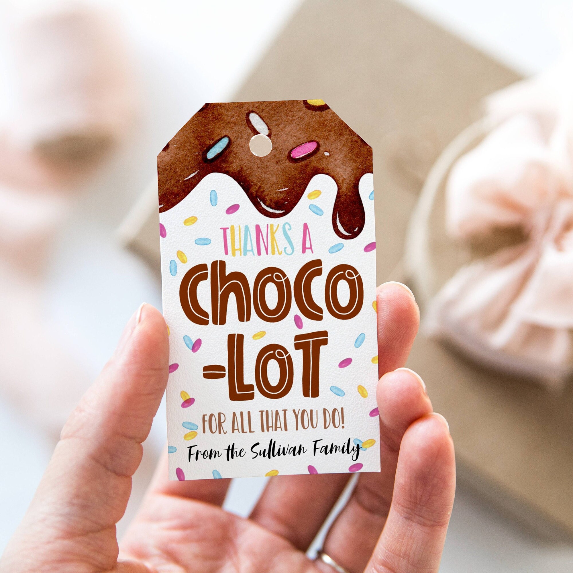 Chocolate Gift Tag Template, Thanks A Choco-lot, Printable Teacher ...