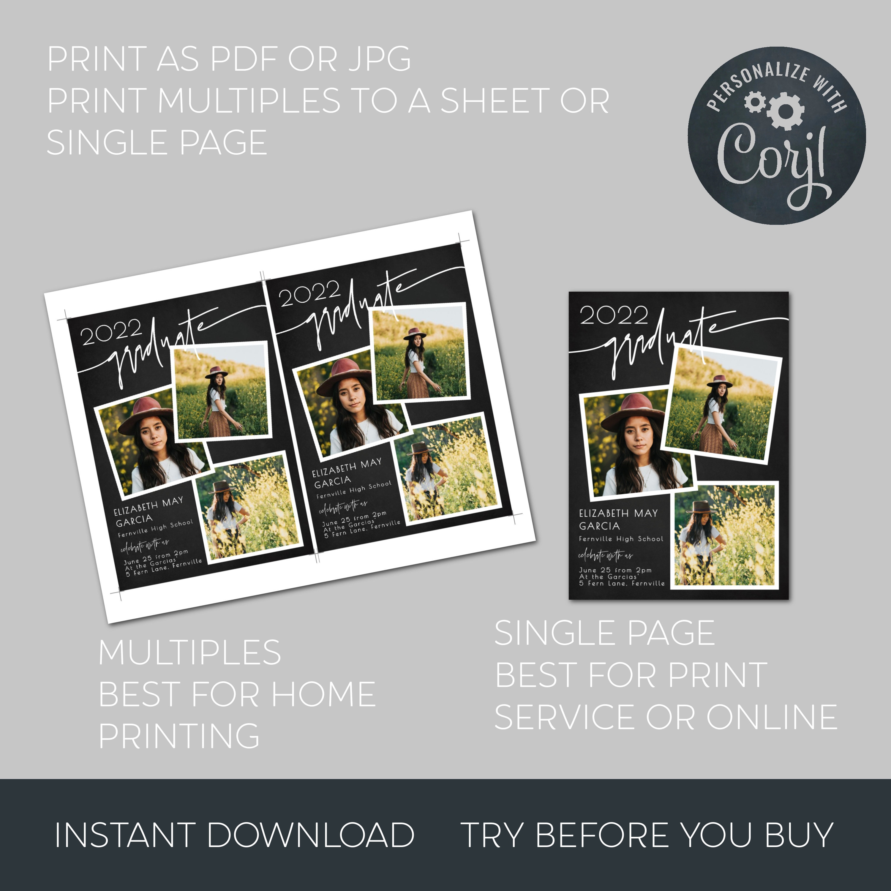 Polaroid Photo Graduation Party Invitation Template Printable | Etsy