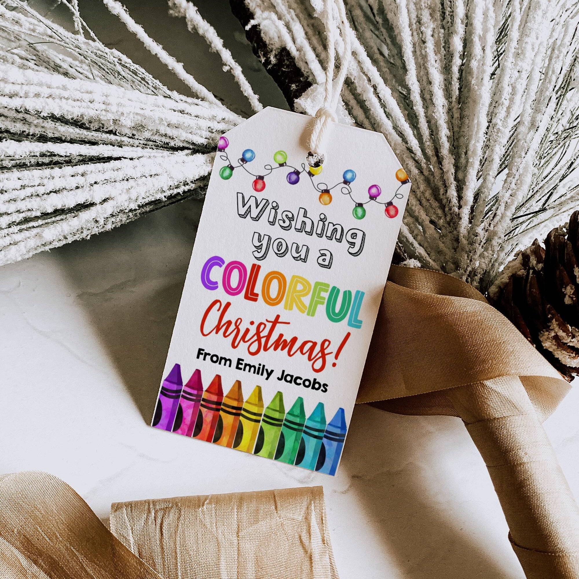 Colorful Christmas Crayons Gift Tag Template, Printable Kids School ...
