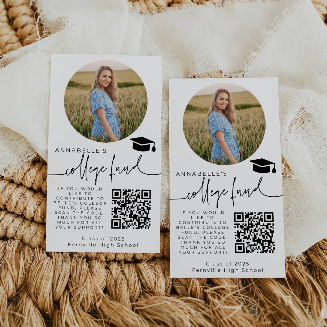 Photo QR Code College Fund Insert Card Template, Printable Grad Invite ...