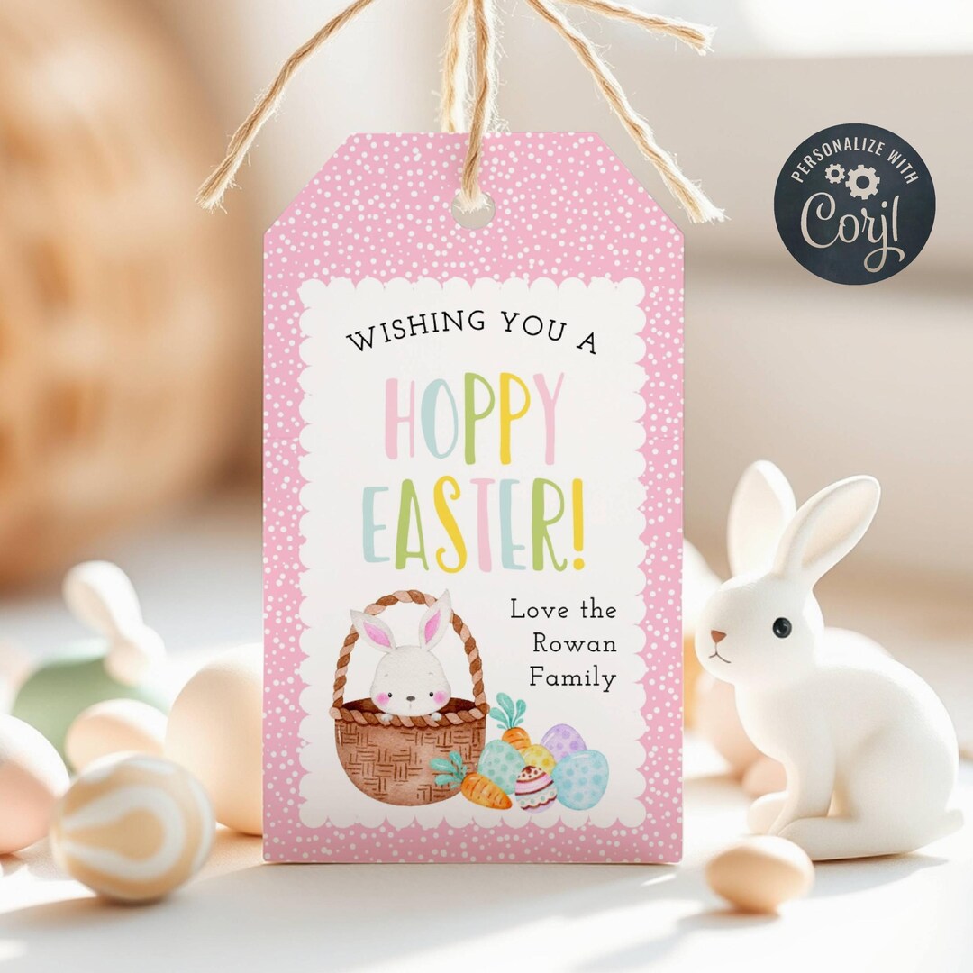 Hoppy Easter Gift Tag Template, Printable Easter Basket Favor Tags ...