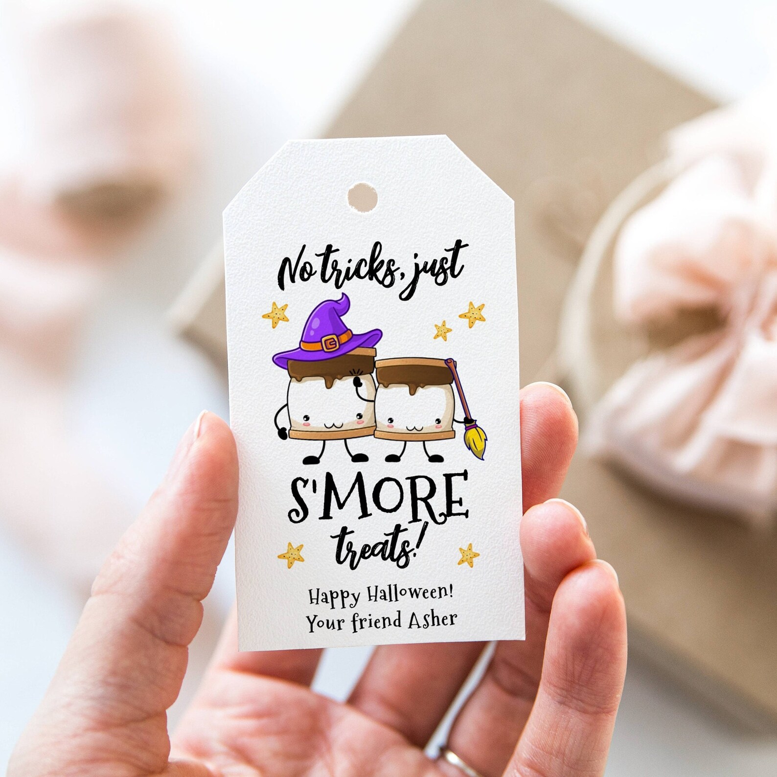 Halloween S'mores Gift Tag Template Printable No Tricks - Etsy
