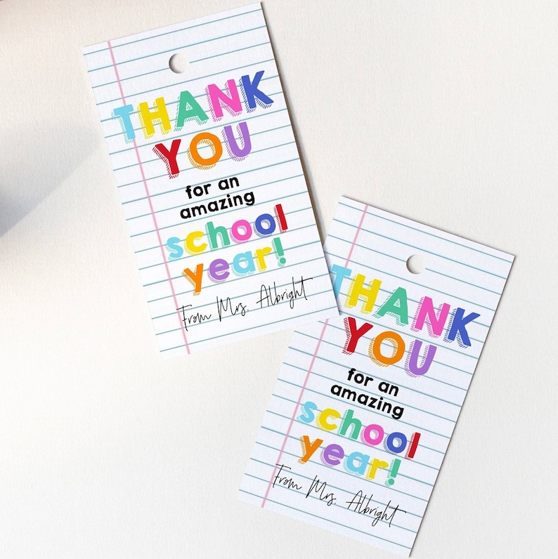 Thank You for A Great School Year Tag Template, Printable Teacher Staff ...
