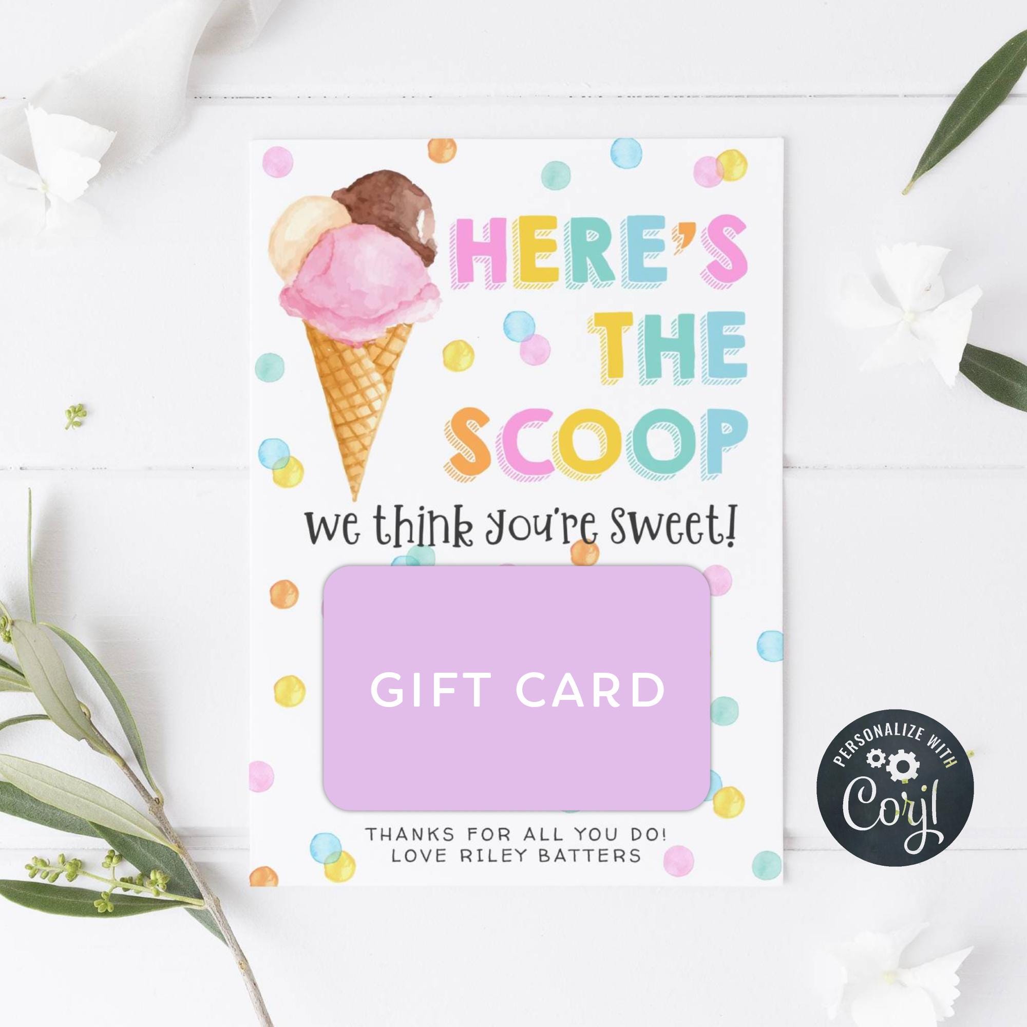 Editable Teacher Appreciation Ice Cream Gift Card Holder Template ...