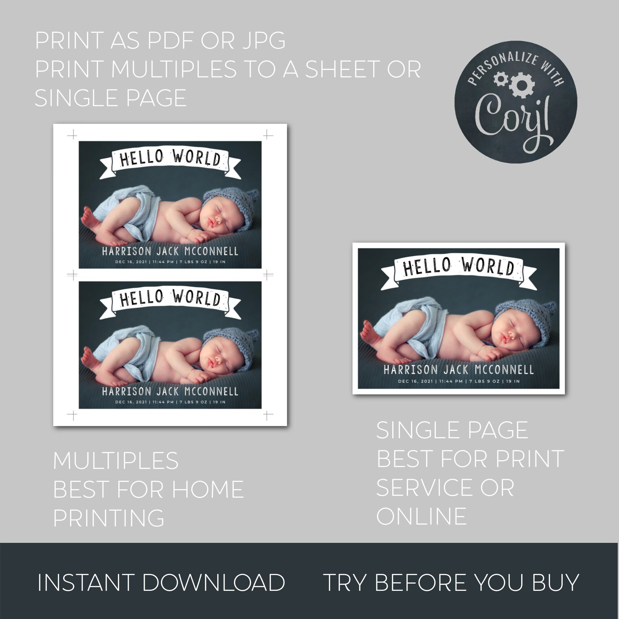 Hello World Birth Announcement Template Printable Newborn - Etsy