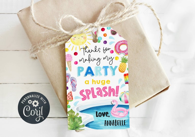 Pool Party Favor Tag Template Printable Summer Birthday Thank - Etsy