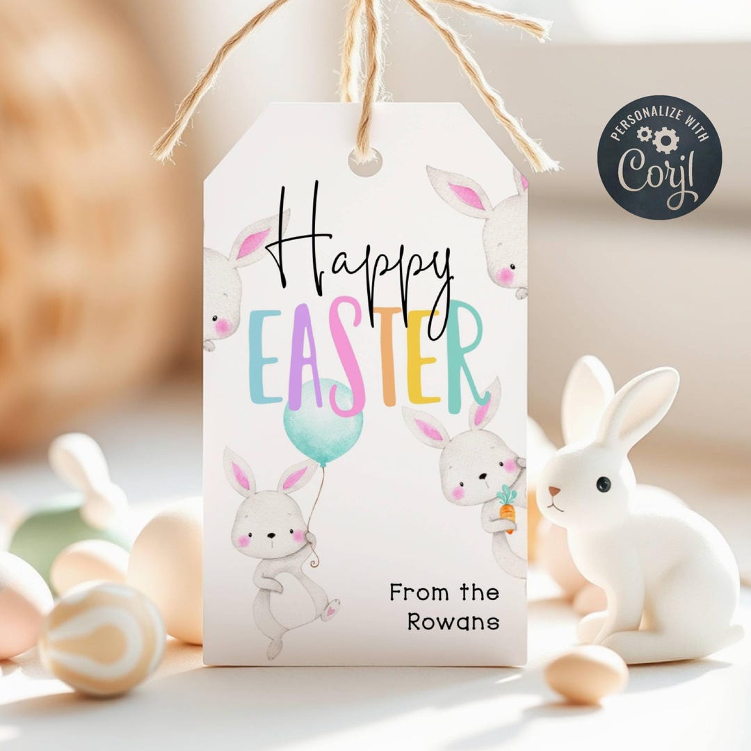 Easter Bunnies Gift Tag Template, Printable Easter Basket Favor Tags ...