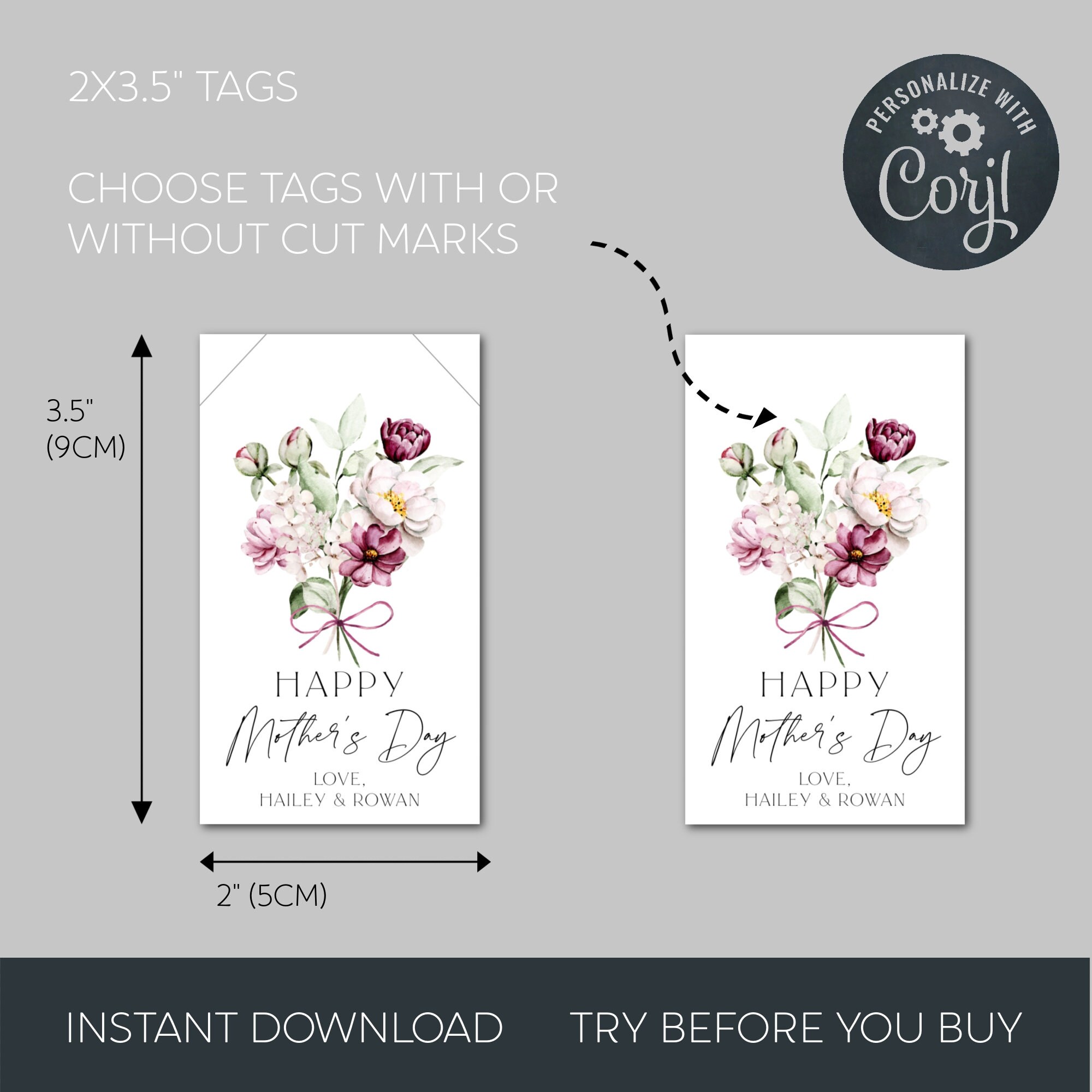 Floral Mother's Day Gift Tag Template, Printable Watercolor Bouquet ...