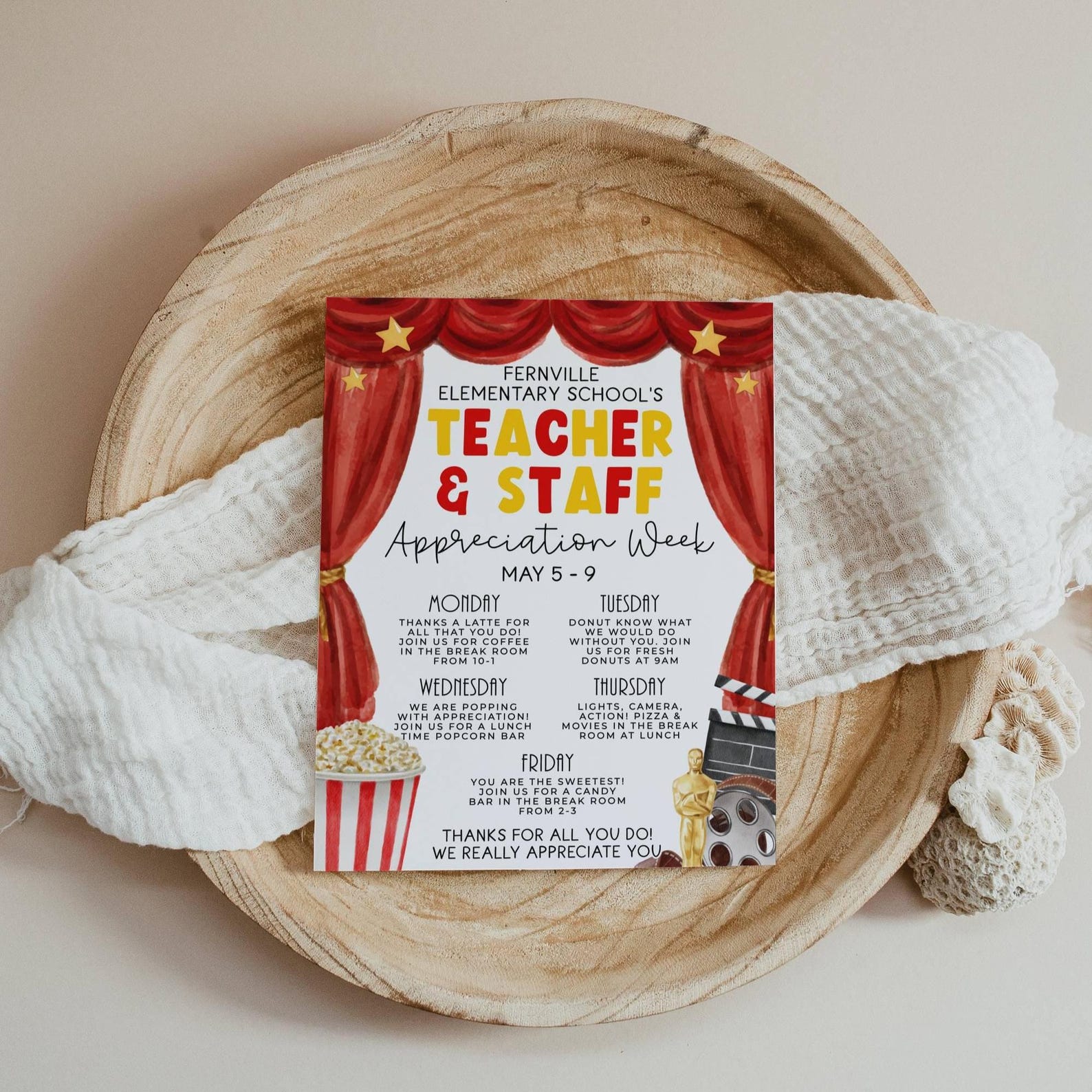 Teacher Appreciation Week Movie Theme Itinerary Flyer Template ...