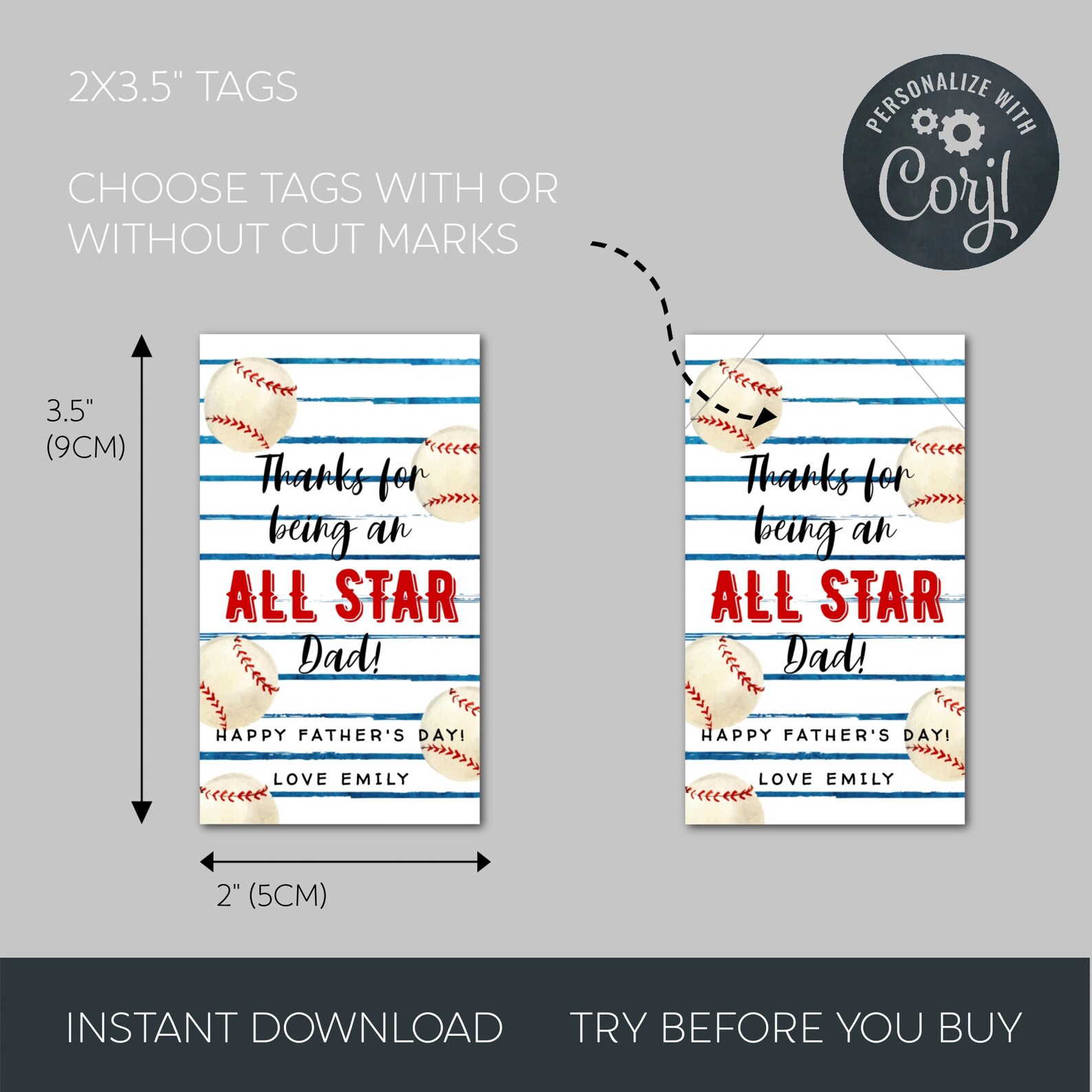 Father's Day Gift Tag Template Printable Baseball All - Etsy
