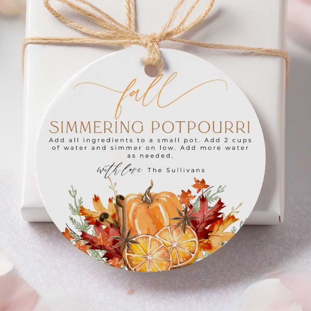 Round Fall Simmering Potpourri Gift Tag Template, Printable Autumn ...