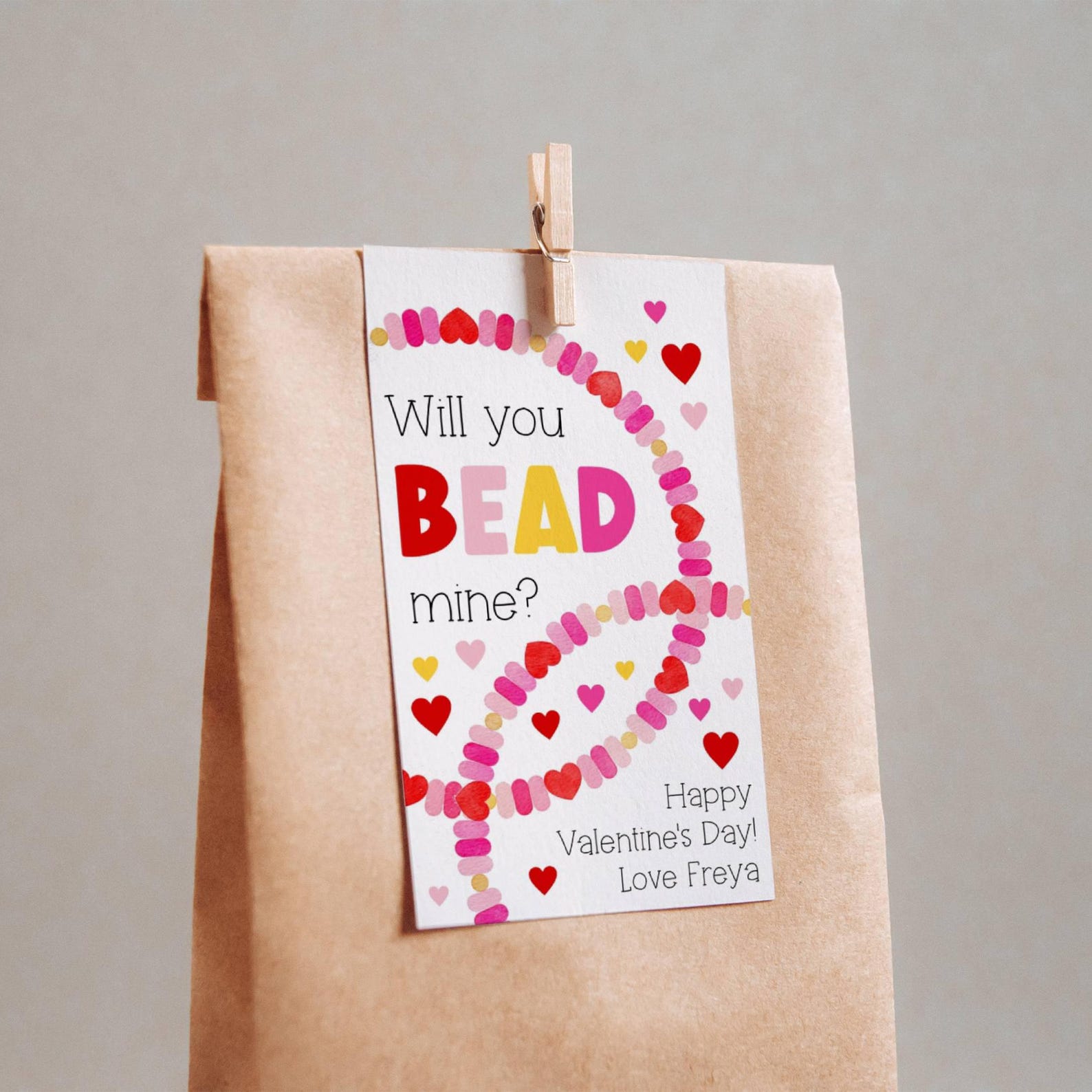 Will You Bead Mine Valentine Gift Tag Template, Printable Friendship ...