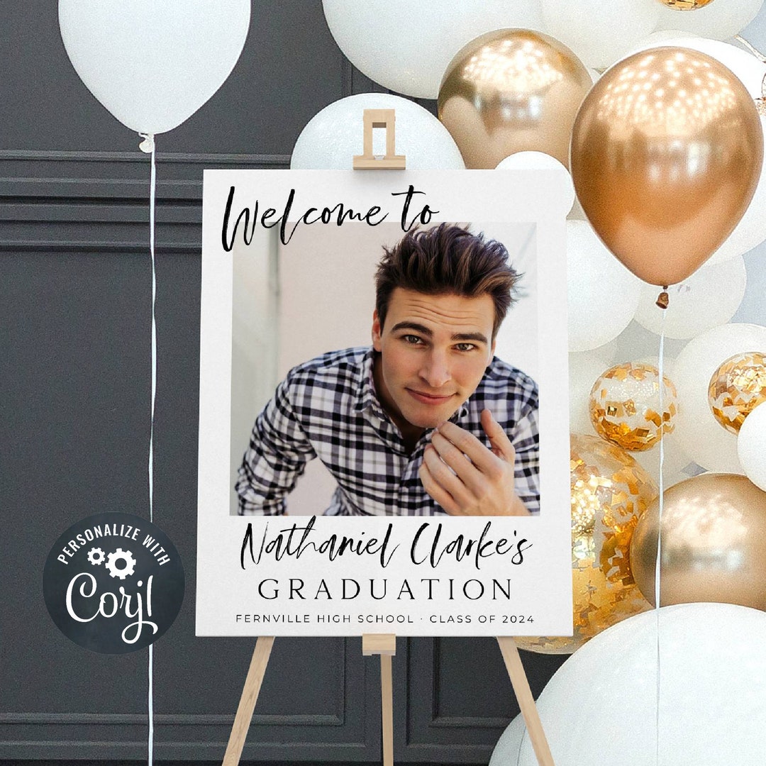 Modern Graduation Photo Welcome Sign Template, Printable Minimalist ...
