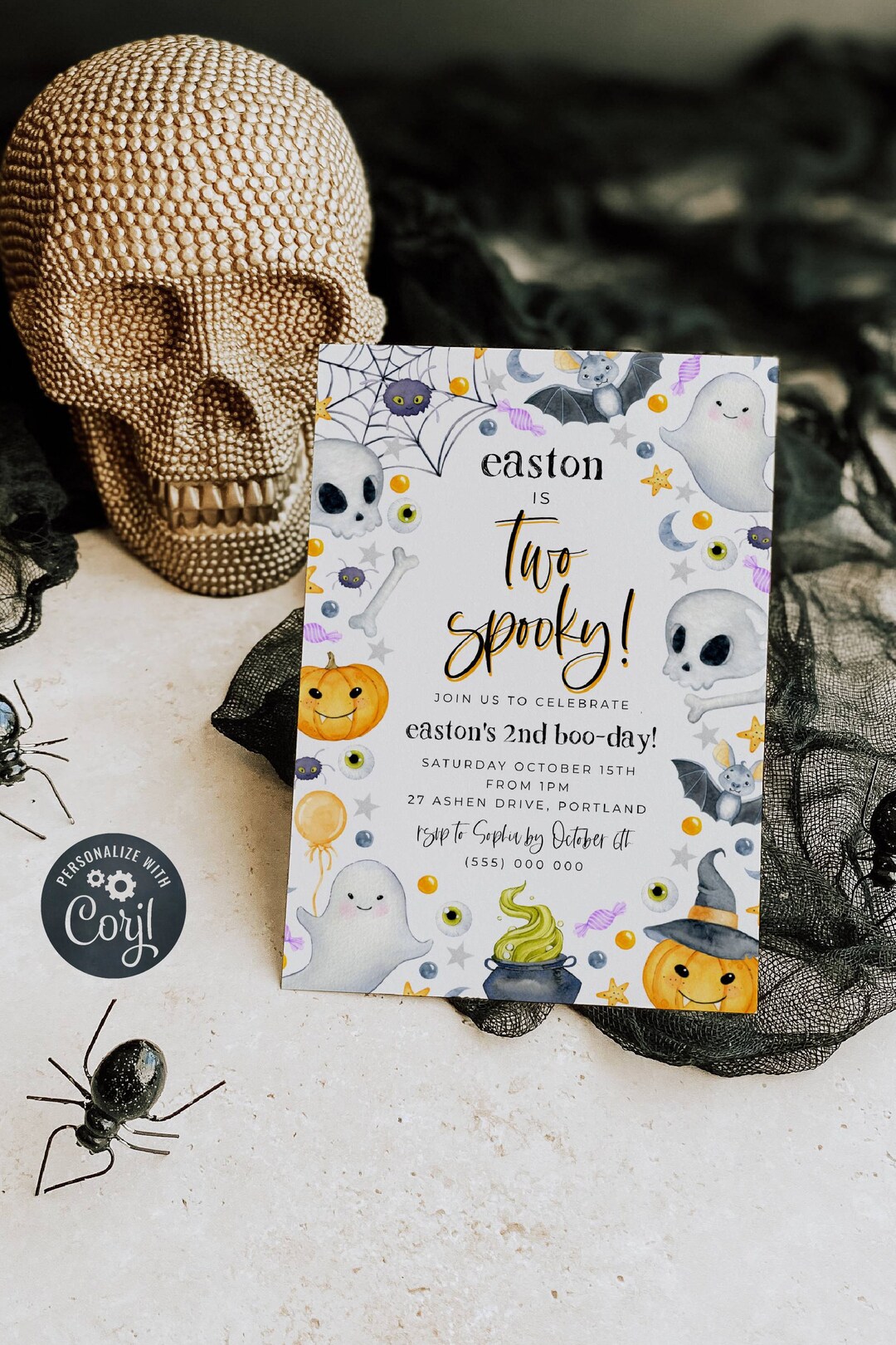 Two Spooky Birthday Invitation Template, Printable Halloween 2nd ...