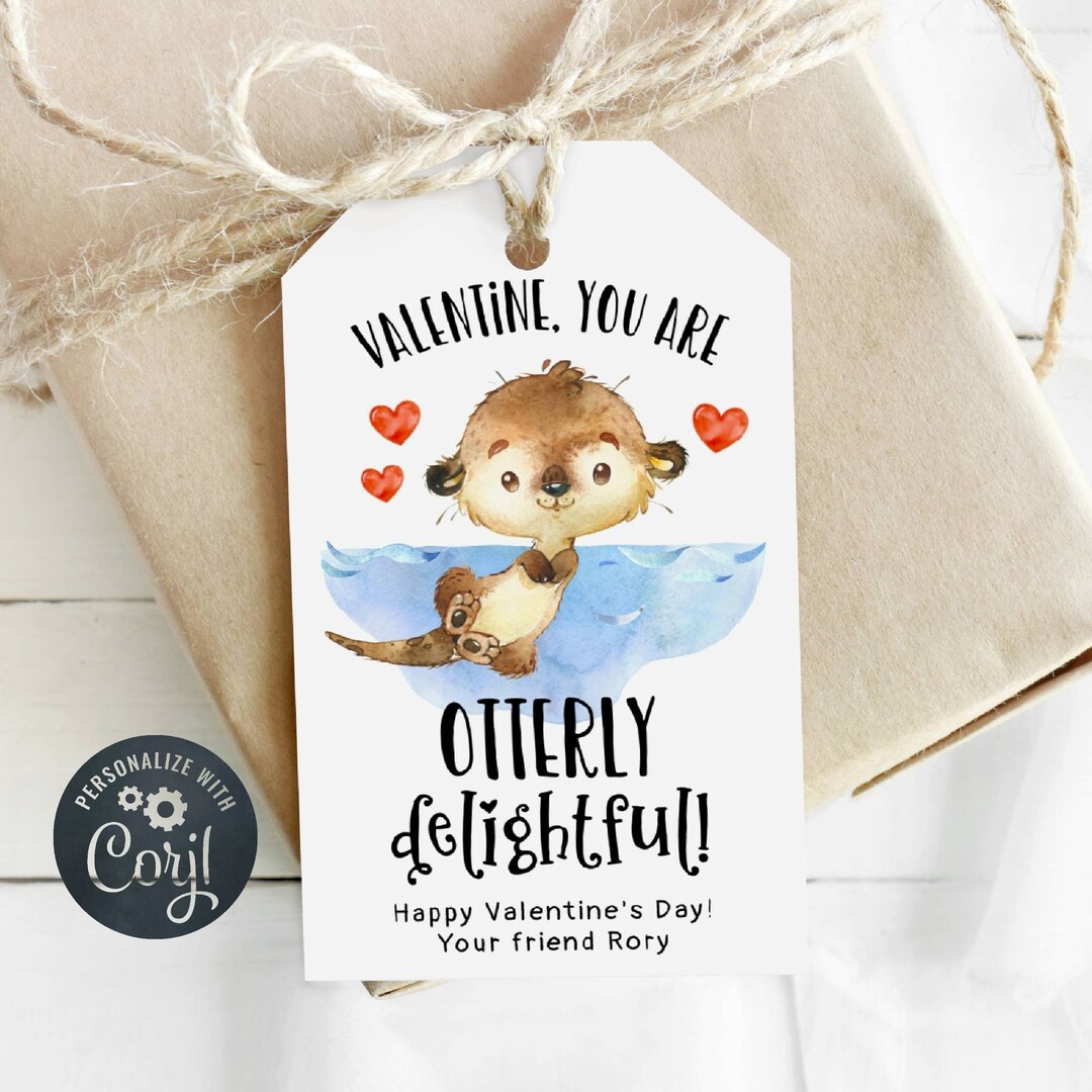 Otter Valentine's Day Gift Tag Template, Printable Otterly Delightful ...