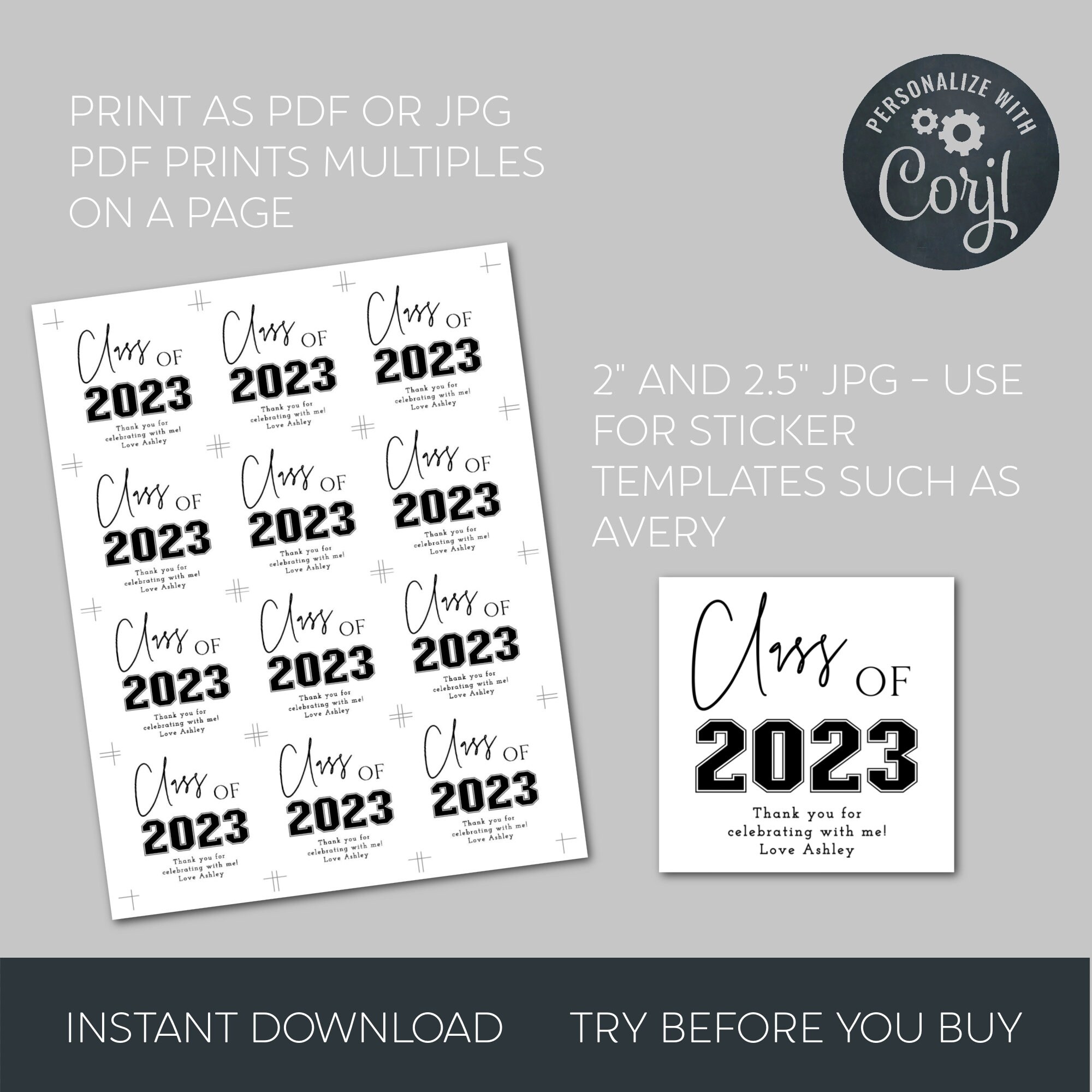 Minimalist Graduation Class of 2026 Square Favor Tag Template ...