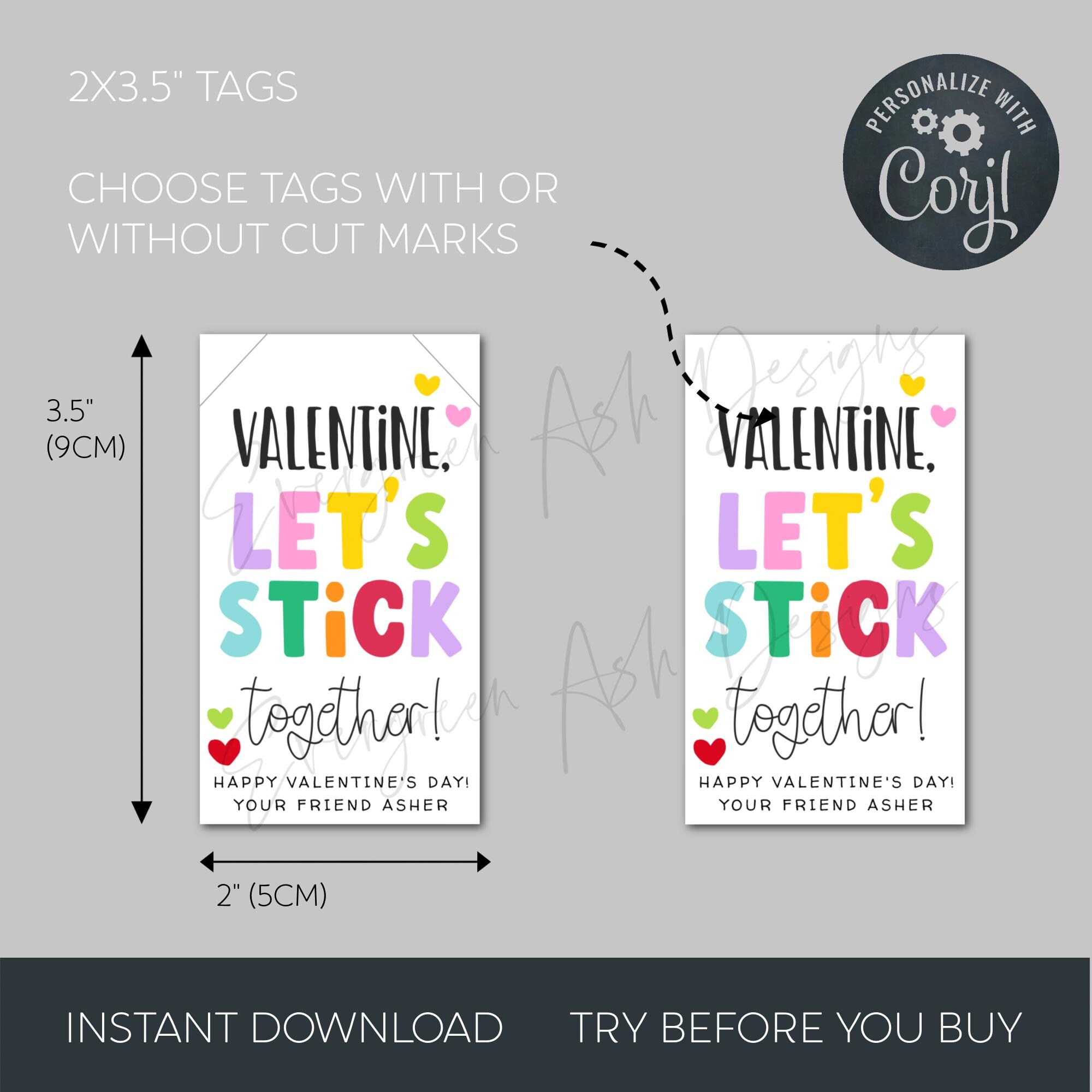 Sticker Valentine Gift Tag Template, Printable Let's Stick Together ...