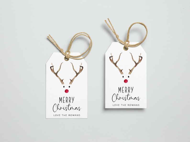 Reindeer Christmas Gift Tag Template Printable Cute Holiday | Etsy