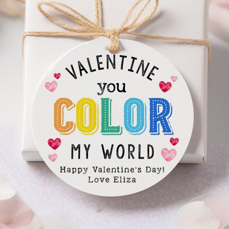 Rainbow Valentine's Day Round Gift Tag Template, Printable You Color My ...