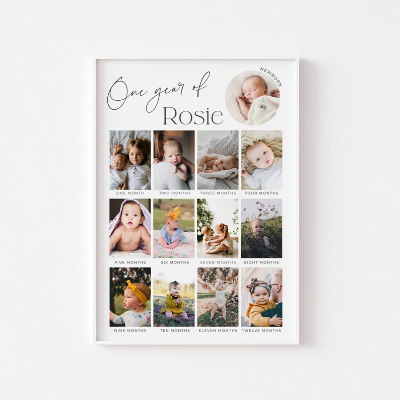 Editable Baby's First Year Poster Template, Modern 1st Birthday Photo ...
