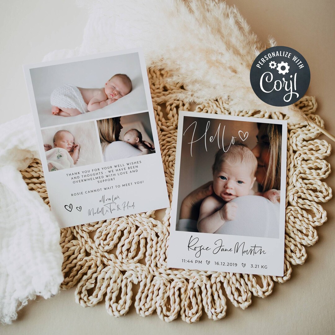 Hello Baby Birth Announcement Template, Editable Newborn Cards With ...