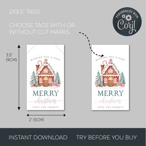 Pink Gingerbread House Gift Tag Template, Printable Holiday Favor Tag ...