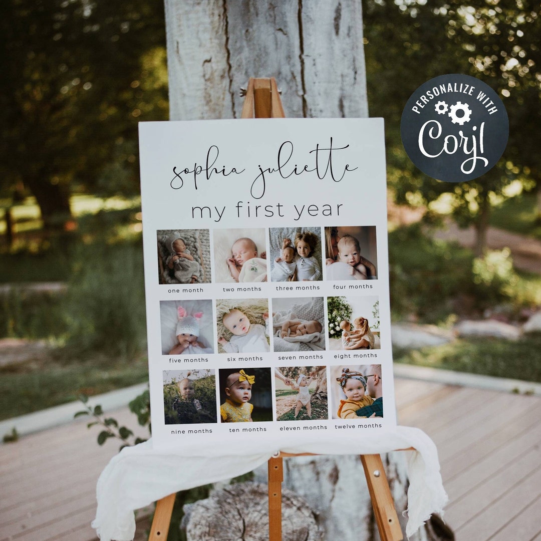 Printable My First Year Photo Poster Template, Modern 1st Birthday ...