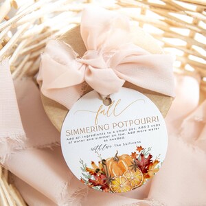Round Fall Simmering Potpourri Gift Tag Template, Printable Autumn ...