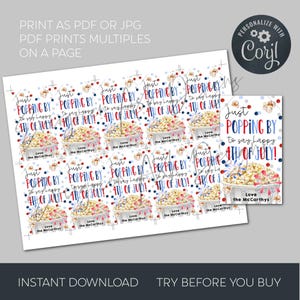4th of July Popcorn Favor Tag Template, Printable Just Popping by July ...