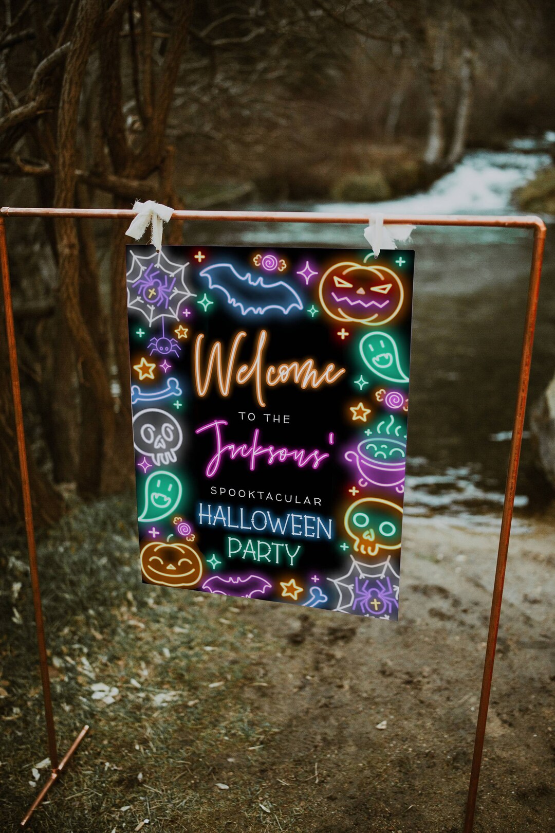 Neon Halloween Welcome Sign Template, Printable Spooktacular Ghost ...