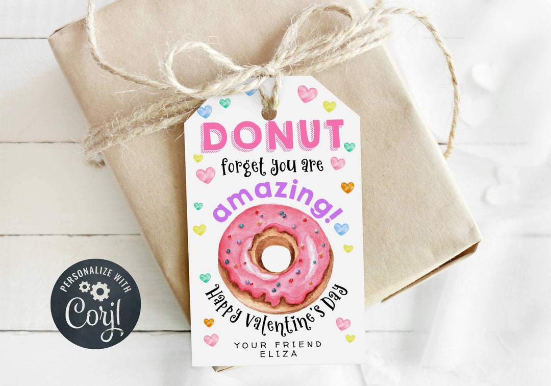 Donut Valentine's Day Gift Tag Template Printable Donut - Etsy