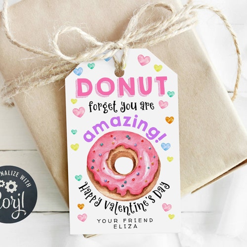 Donut Valentine's Day Printable Tags Donut Forget How - Etsy