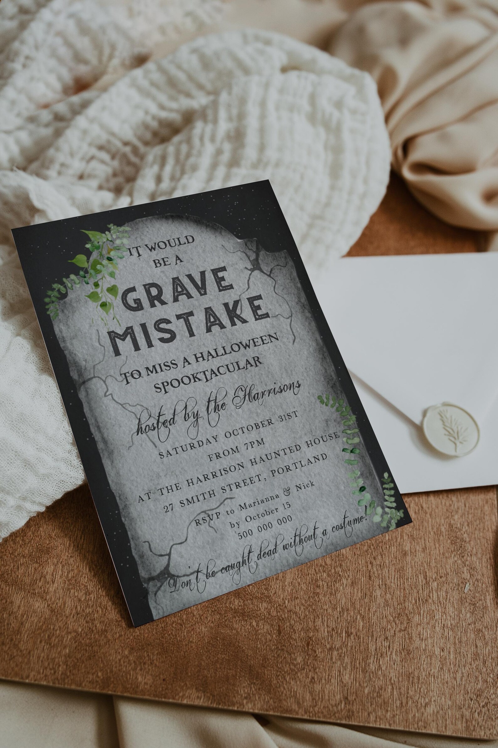 Tombstone Halloween Invitation Template, Printable Gravestone Halloween ...