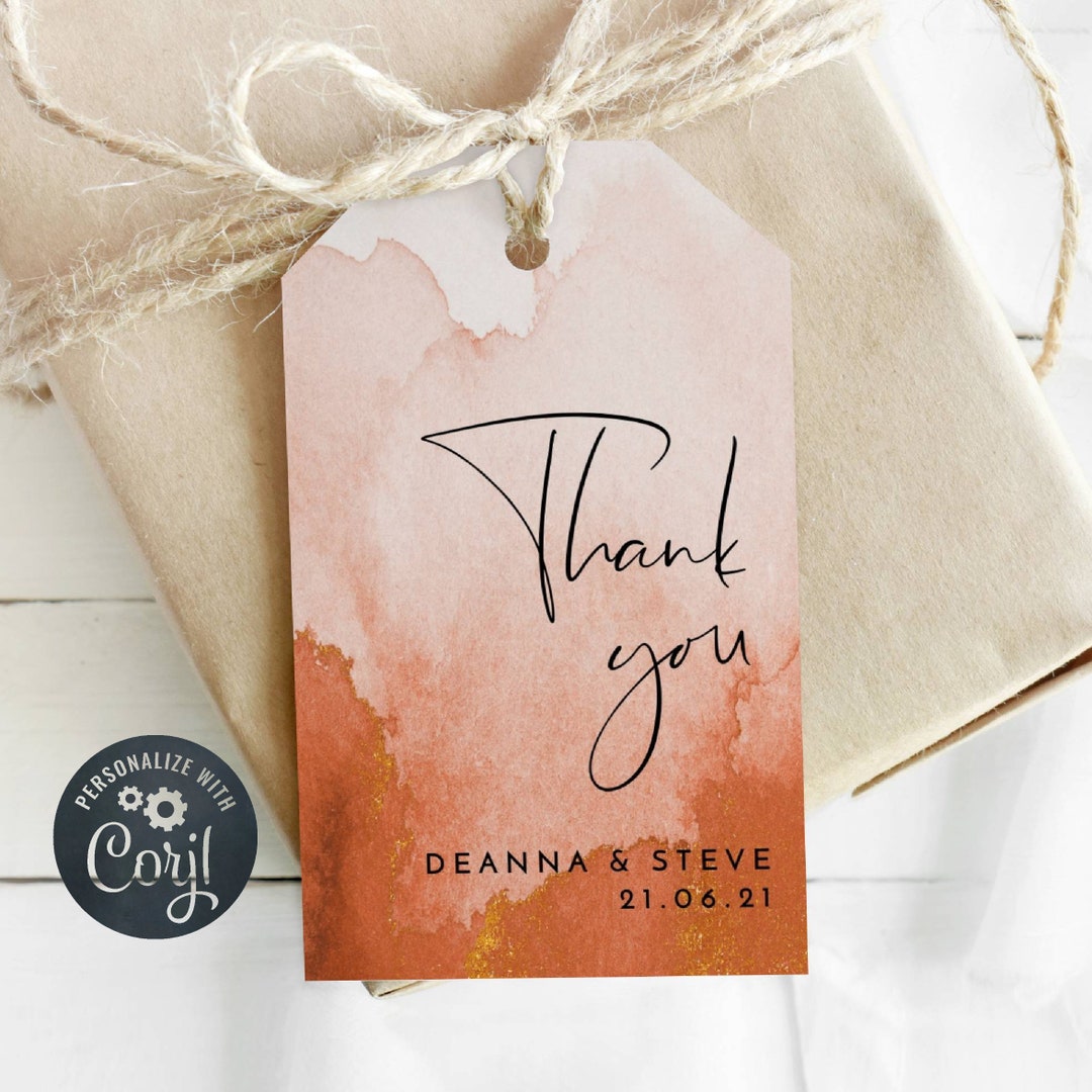 Rust & Gold Printable Favor Tag Template, Printable Watercolor Ombre ...