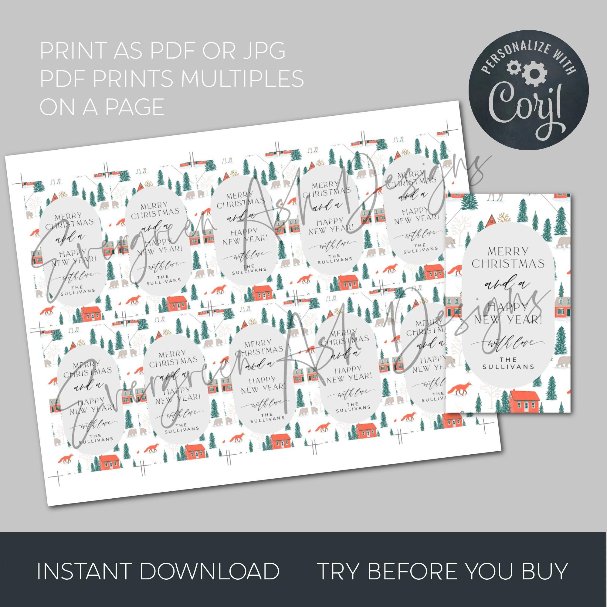 Winter Christmas Favor Tag Template, Printable Holiday Snow Foxes Gift ...