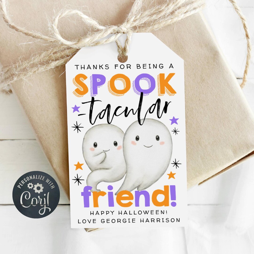 Spooktacular Friend Halloween Gift Tag Template, Printable Cute Ghost ...
