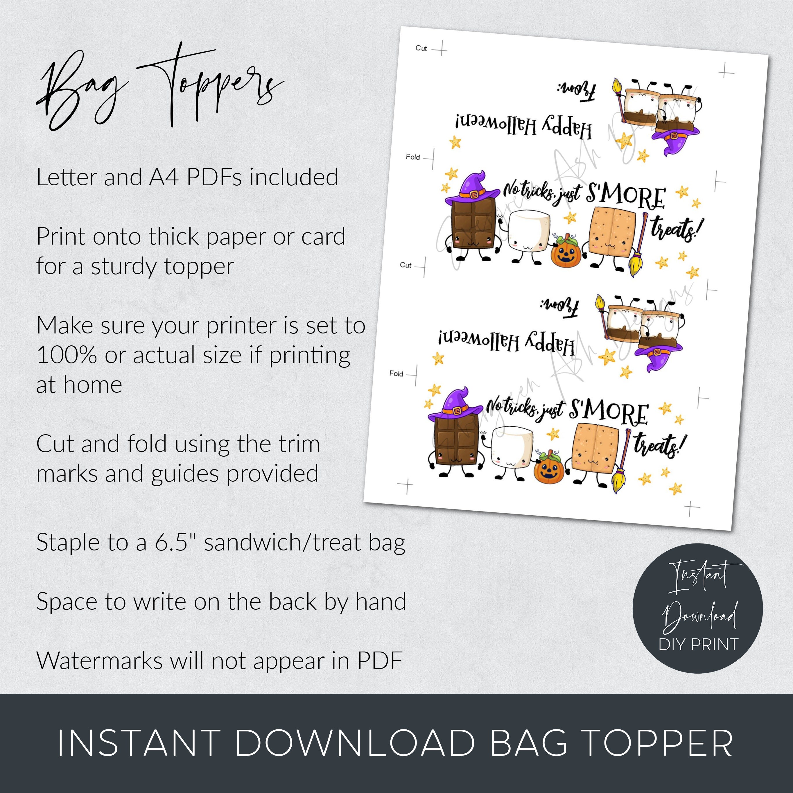Printable S'mores Halloween Treat Bag Toppers, No Tricks Just S'more ...