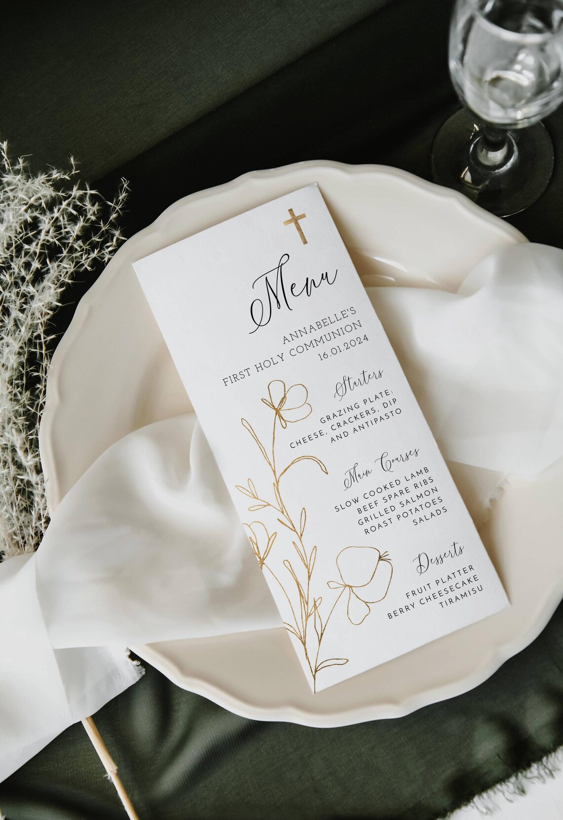 Gold Floral First Holy Communion Menu Template, Printable Religious ...