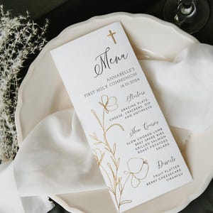 Gold Floral First Holy Communion Menu Template, Printable Religious ...