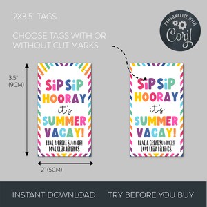 Rainbow Sip Sip Hooray It's Summer Vacay Gift Tag Template, Printable ...