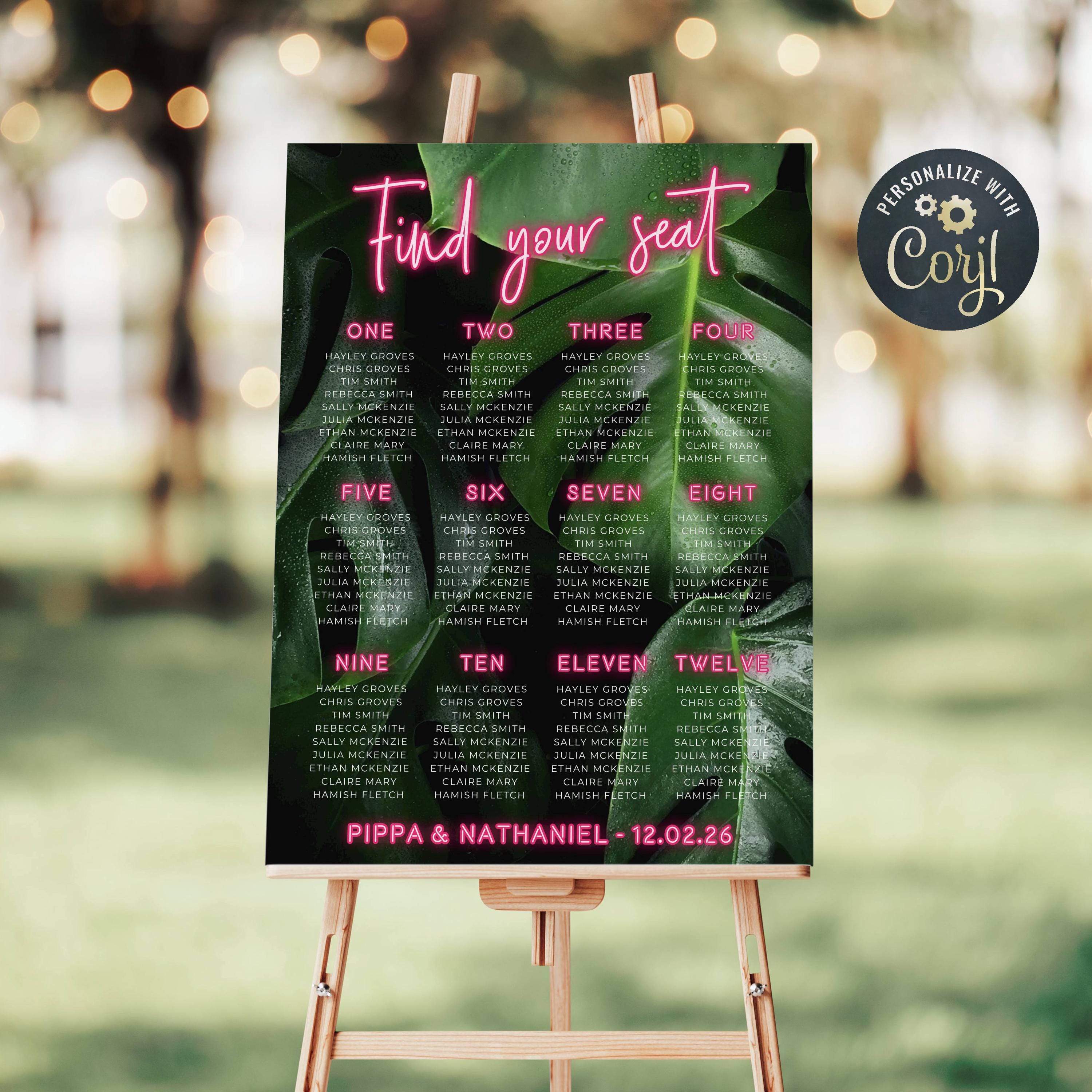 Neon Tropical Seating Chart Template, Printable Beach Destination ...