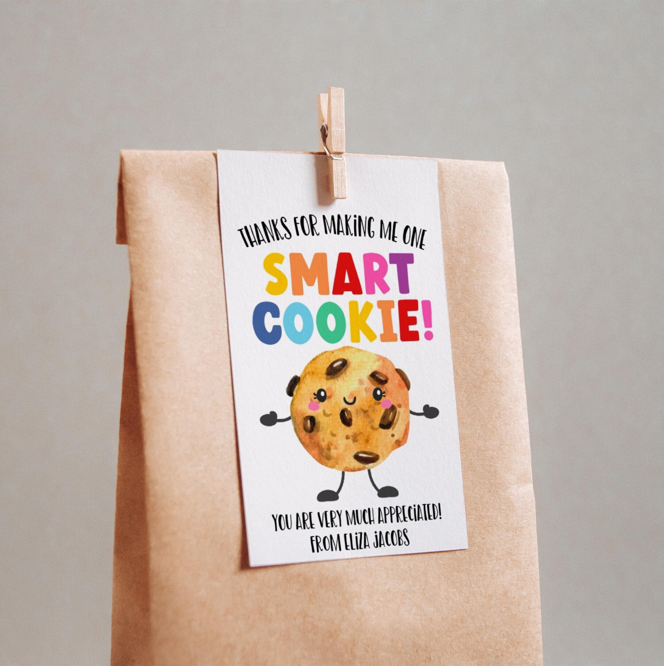 Smart Cookie Teacher Appreciation Gift Tag Template, Printable Favor ...