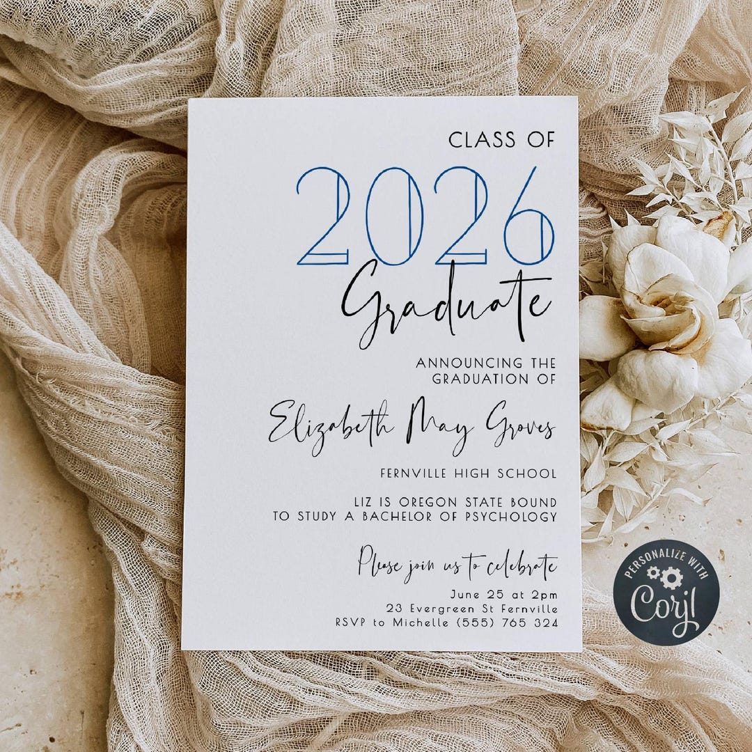 Any Color 2026 Graduate Announcement Card, Printable Graduation ...